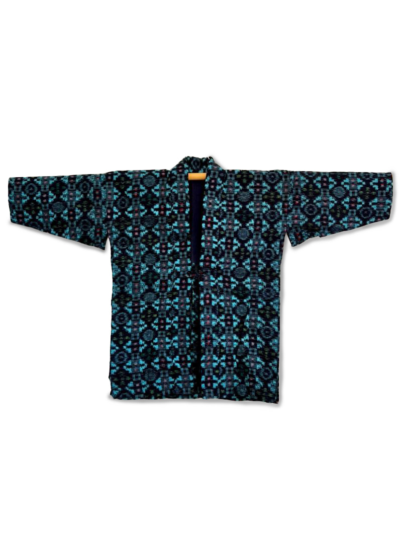 Hippari Kaede women's indigo cotton farmer’s work jacket kasuri ikat ...