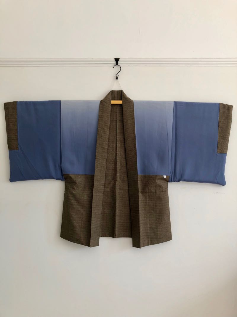 Kiyomizu mens brown geometric silk haori kimono jacket drinking sake ...