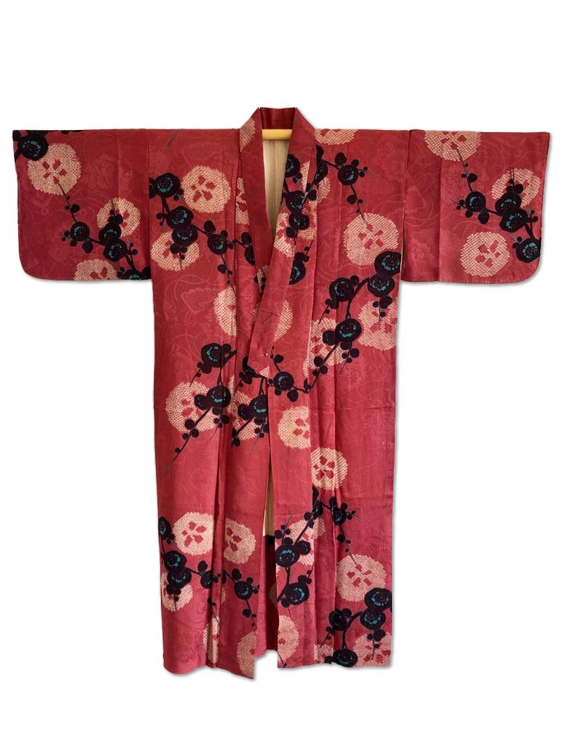 Memoirs of Geisha womens deep coral pink antique silk kimono black plum ...