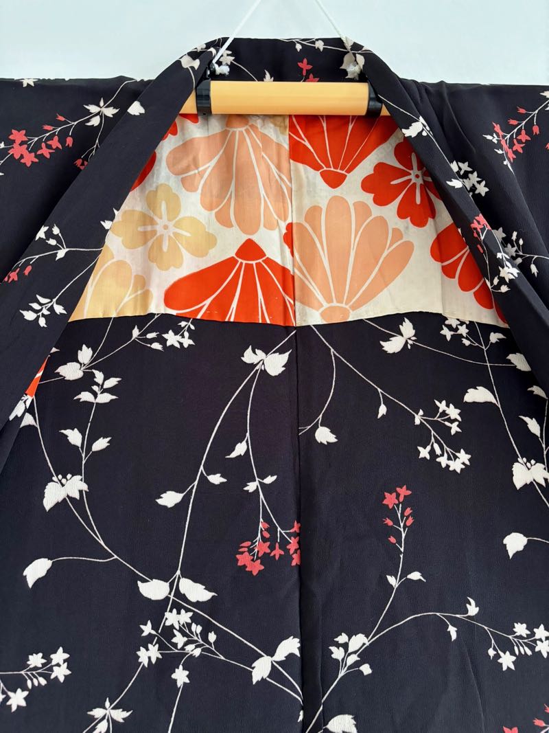 Menuet womens black kinsha fine crepe silk haori kimono jacket red ...