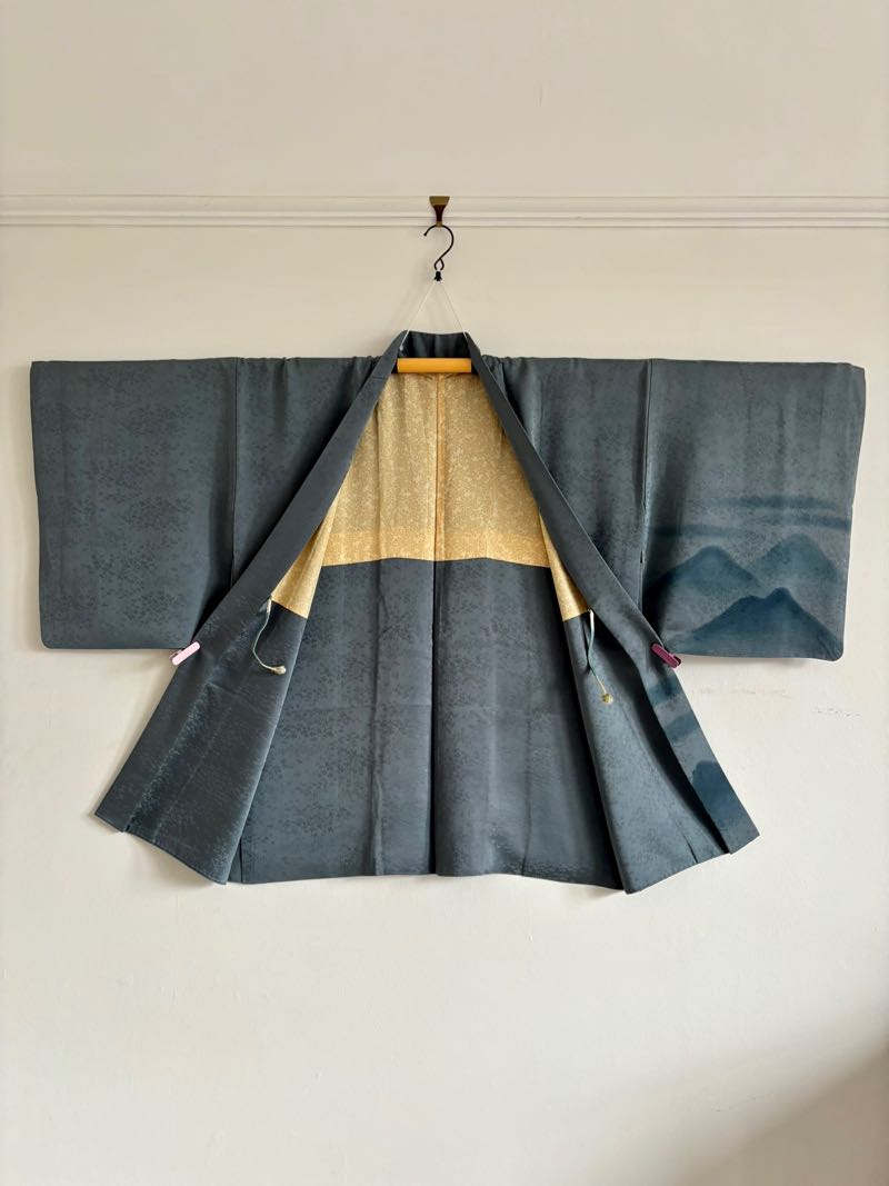 Mists of Time womens greysh blue silk haori kimono jacket mountain view ...
